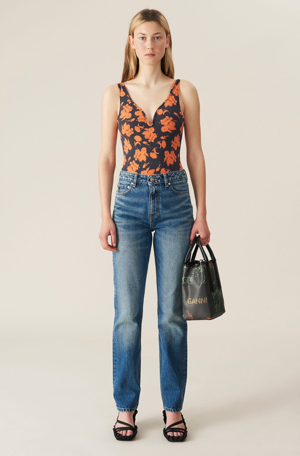 Jeans Ganni WASHED DENIM HIGH-WAISTED STRAIGHT JEANS— HENIN